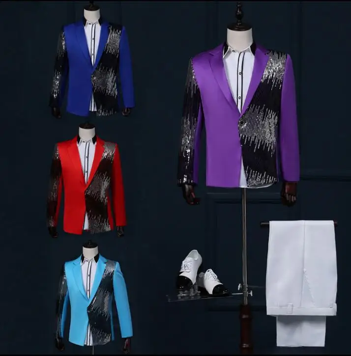 Paillette stage clothing for men suit set with pants 2020 mens wedding ...
