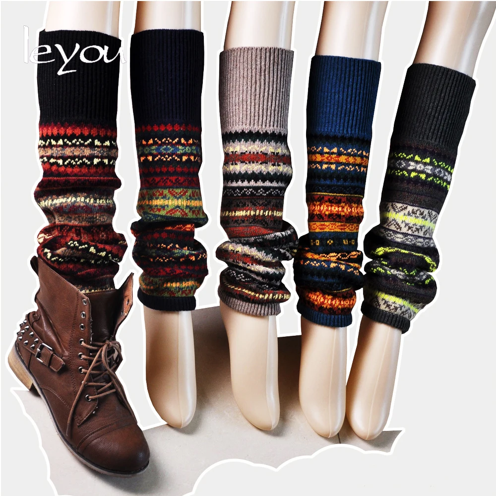 Leyou New Fashion Boot Socks Women Leg Warmers Striped Beenwarmers