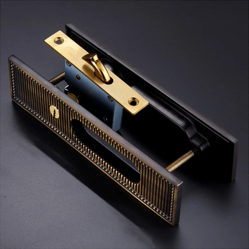 Black Bronze/Bronze Brass Hidden Sliding Striped Door Lock Modern Style ...