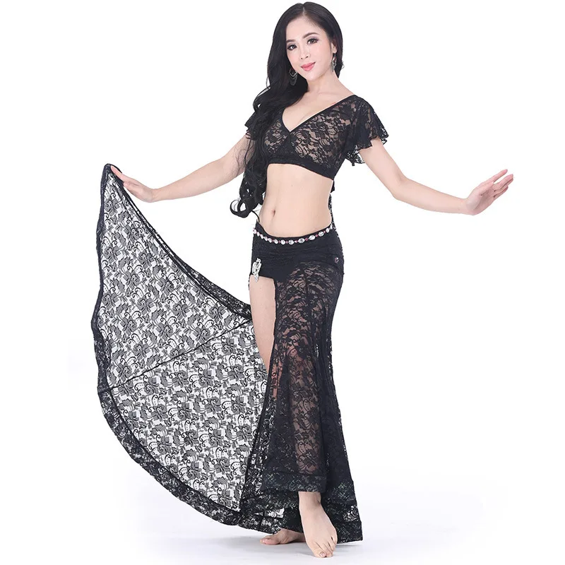Sexy Lace Belly Dance Costume Set Indian Bollywood Dance Wearing In