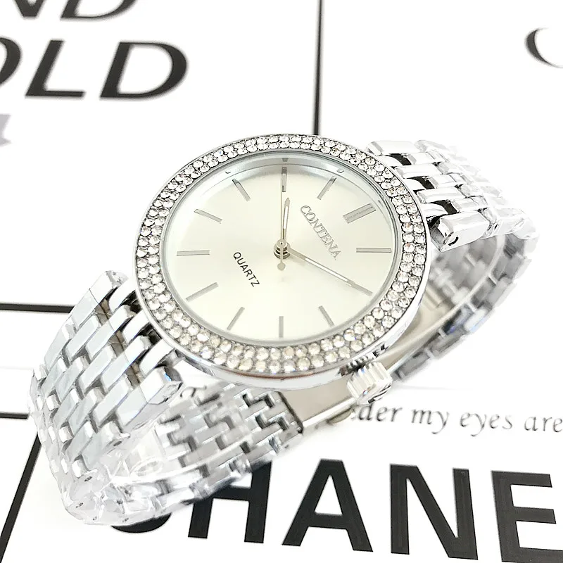 CONTENA Fashion Silver Ladies Watch Women Watches Luxury Rhinestone ...