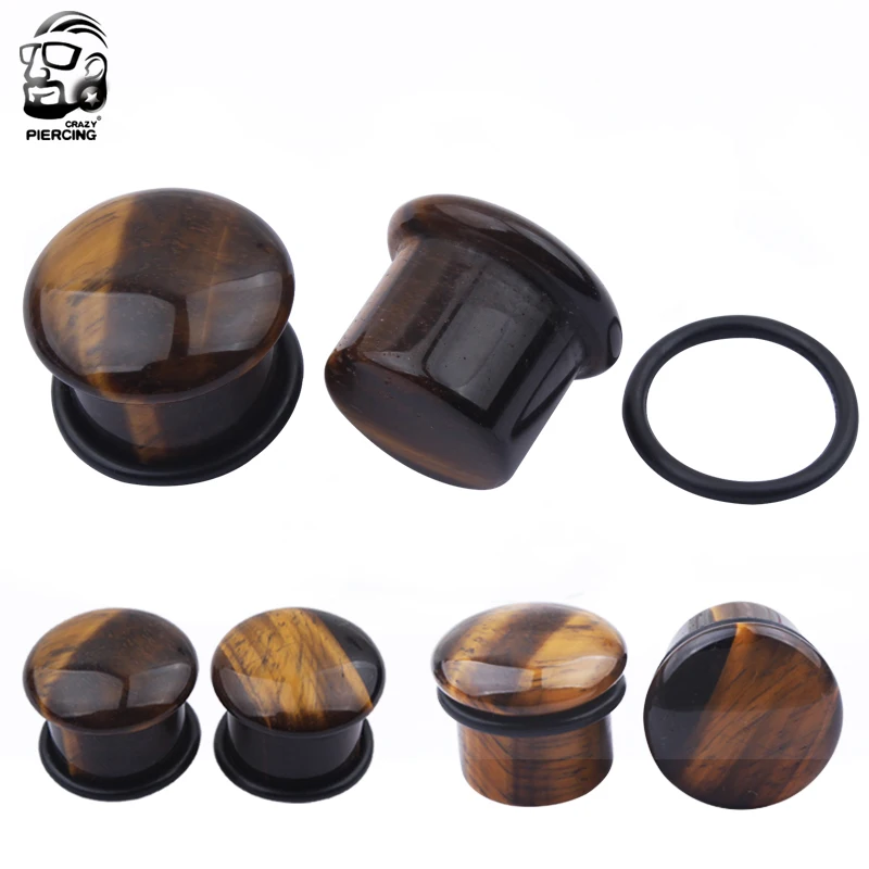 4mm 16mm Tiger Eye Stone Ear Stretchers Plugs and Tunnels With O Ring ...