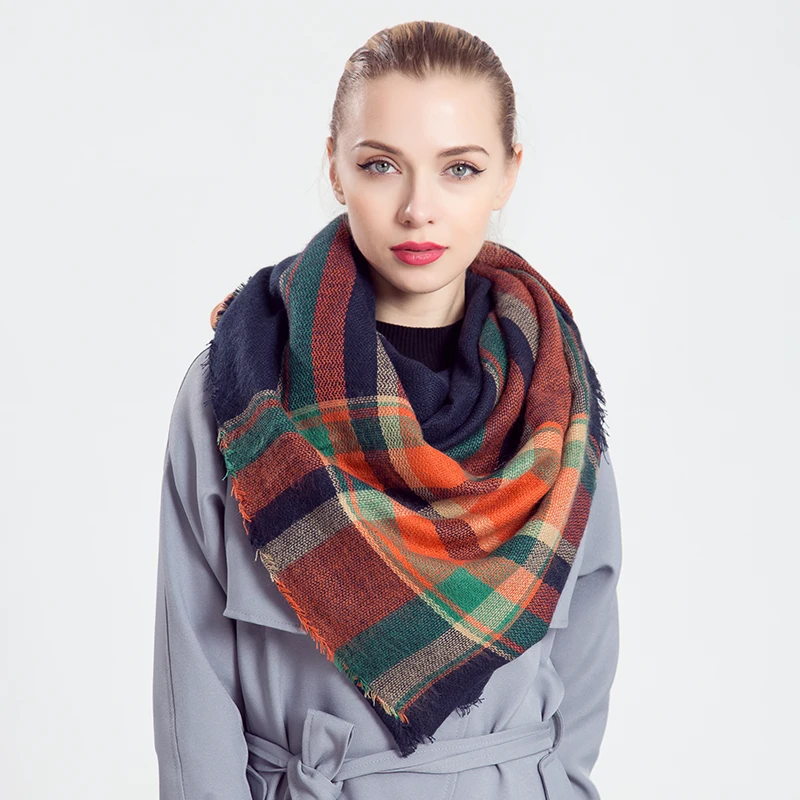 NEW luxury brand Scarf Winter Plaid thick Scarf Women Blanket Cashmere ...