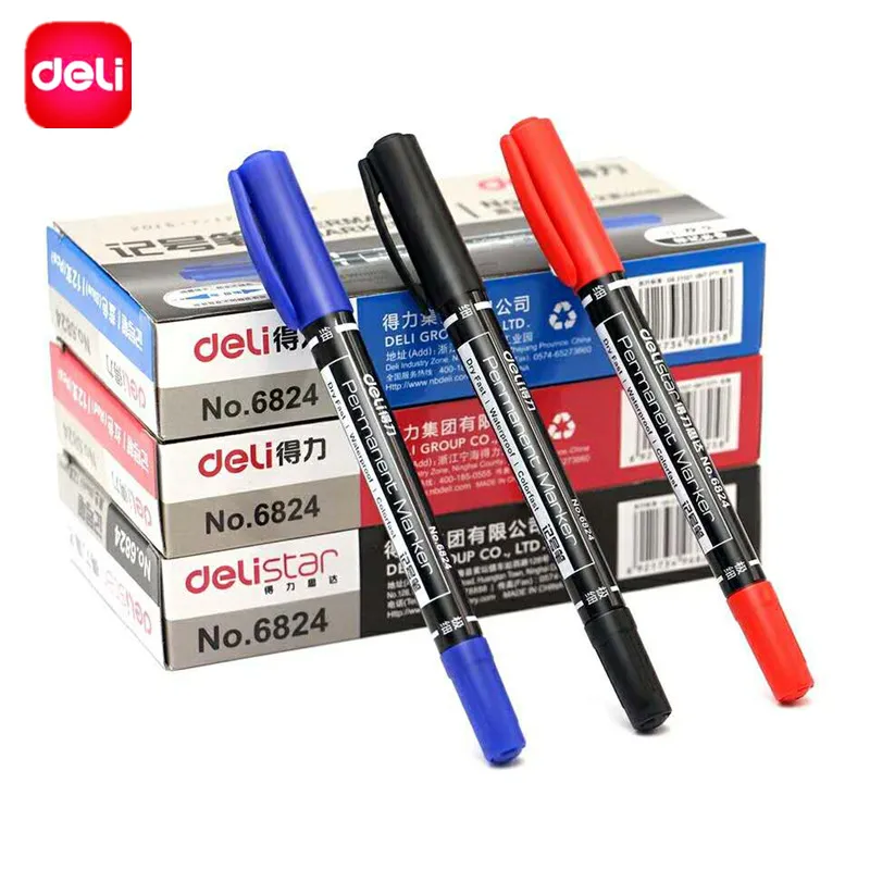 Deli 12 PCS/set Double Headed Permanent Marker Pen Twin Tip Waterproof ...