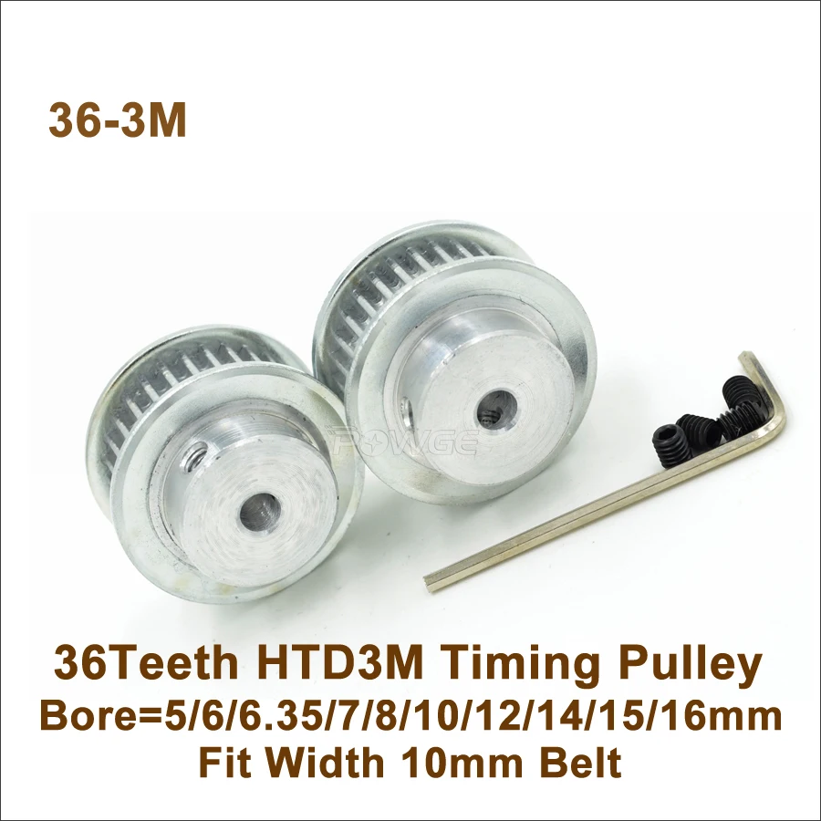 Powge 36 Teeth 3m Timing Pulley Bore 5/6 /6.35/7/8/10/12/14/15/16mm Fit ...