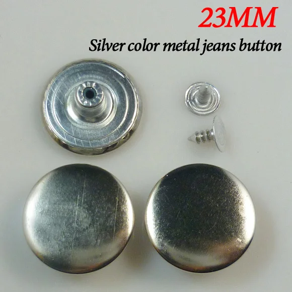50pcs 23mm Metal Shank Round Silver Jean Buttons Jeans Button Clothes ...