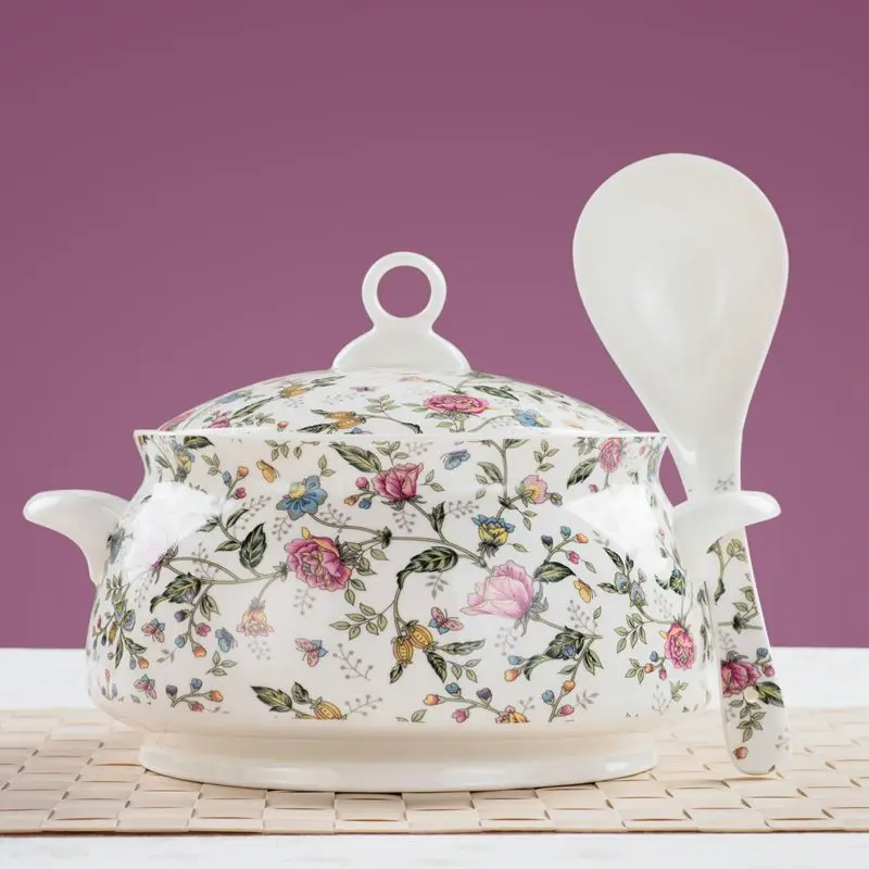 9 inch, bone china tureen for food storage, classice dinner serving ...