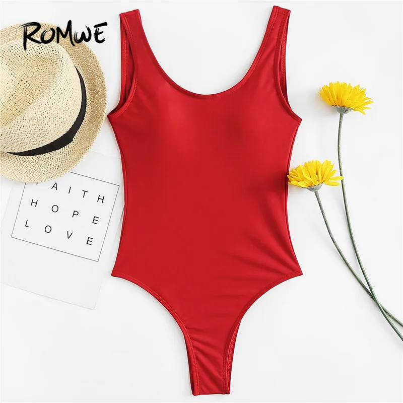 Romwe Sport Square Neck One Piece Swimwear 2018 New Summer Women Push