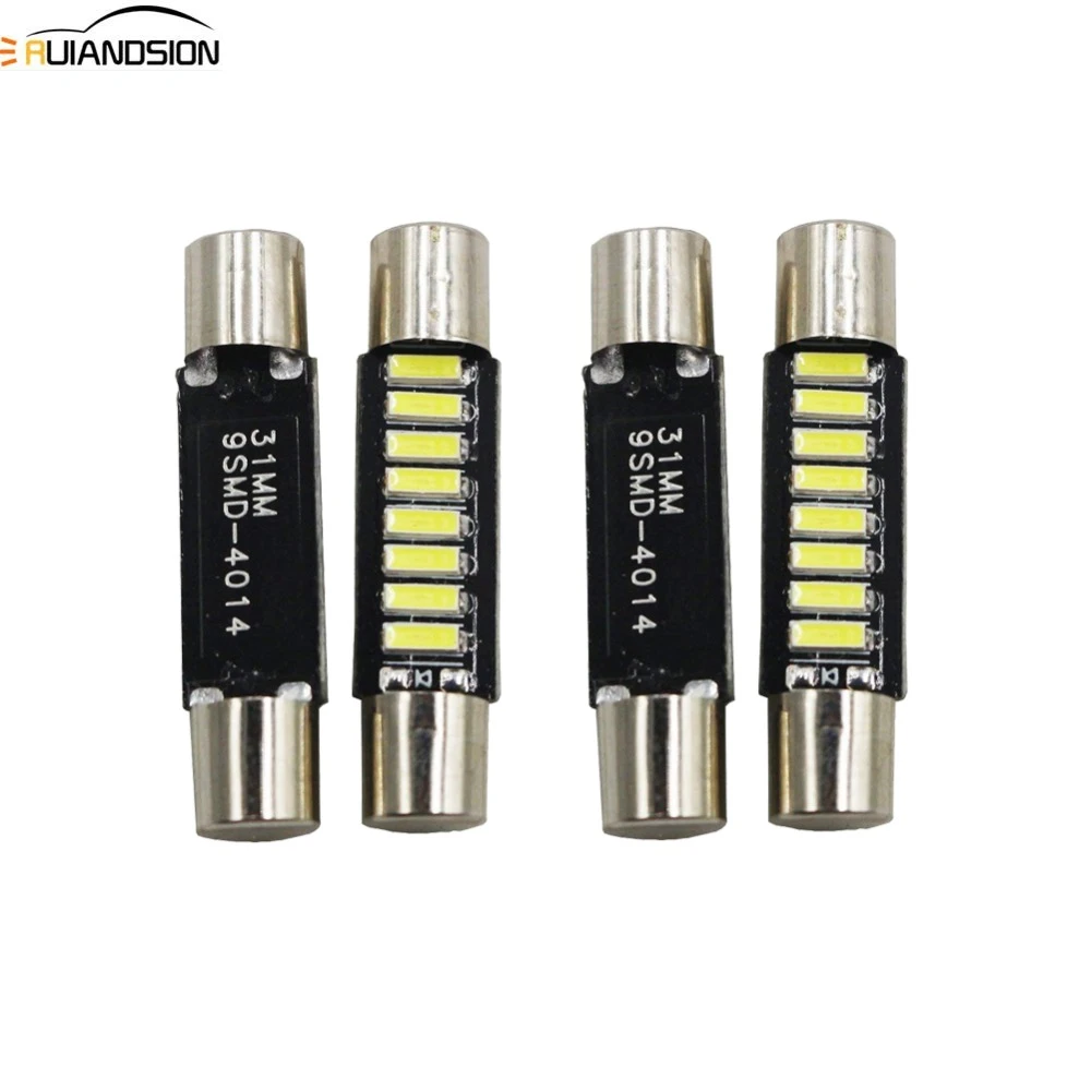 4x White 28mm 31mm 4014 9SMD Fuse Vanity Mirror Light Bulb Festoon 6614 ...