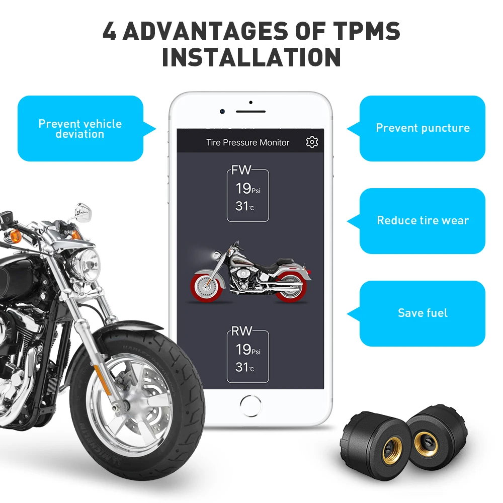 Bluetooth 4.0 Motorcycle Tire Pressure Monitoring System Motor TPMS APP ...