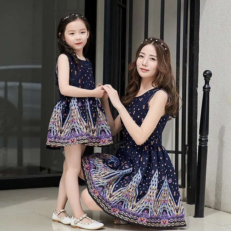 ILEEBAY 2017 Summer Mother Daughter Dresses Brand Printed Cotton Family ...