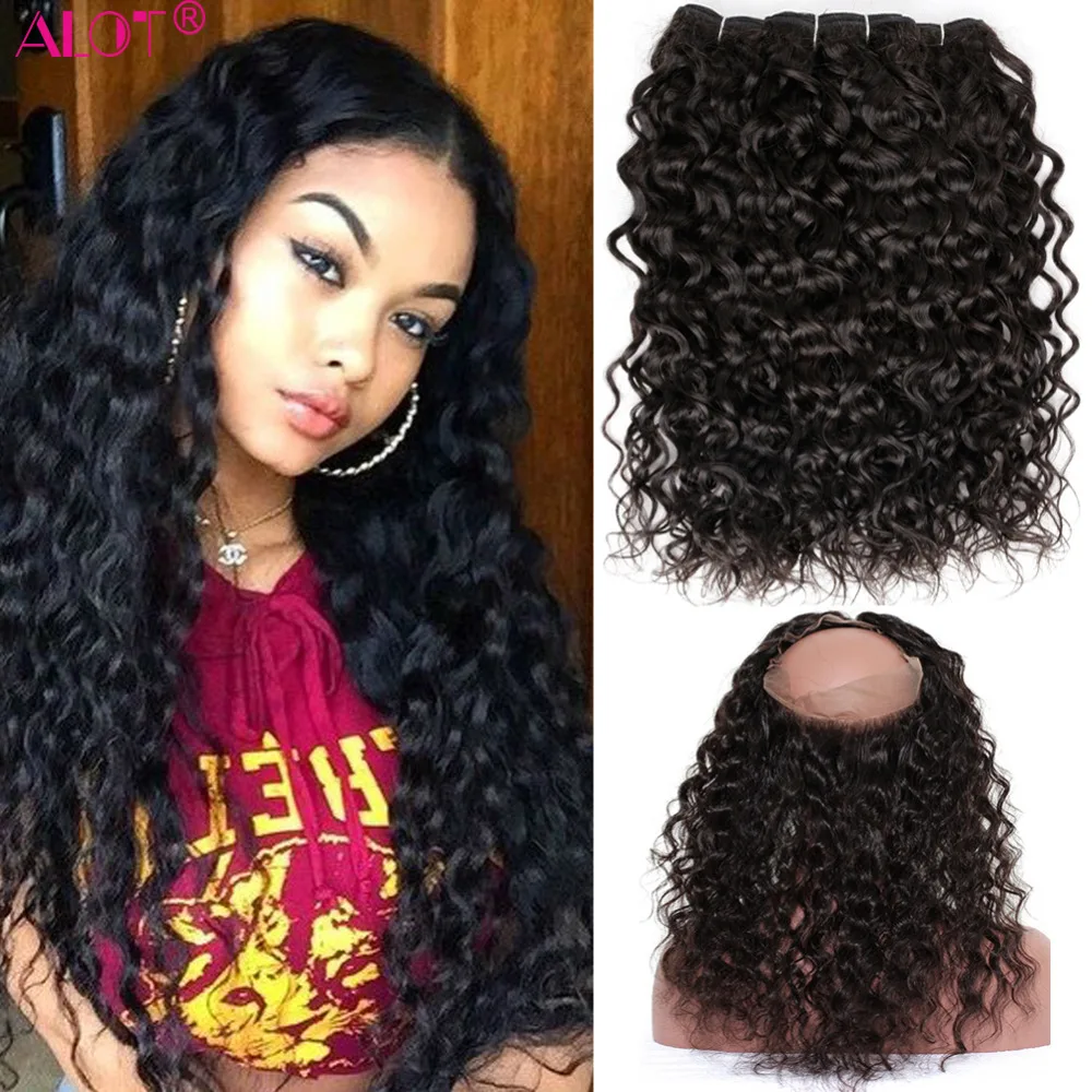 ALot Water Wave Human Hair Bundles With 360 Lace Frontal Closure Non ...