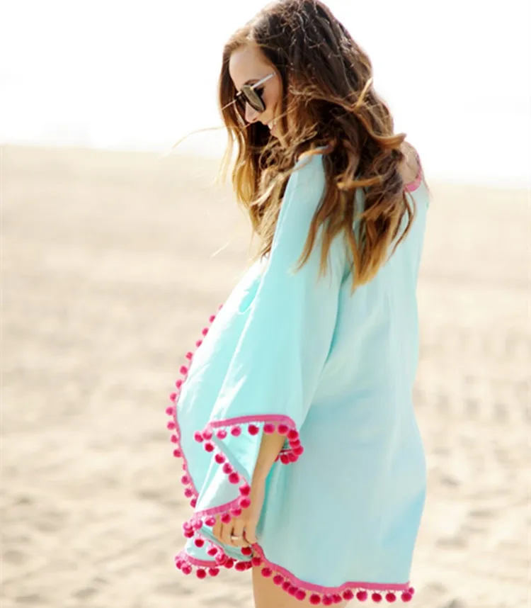 Newest Fashion Lace Fringed Beach Cover Up Clothes Loose Casual Hedging ...