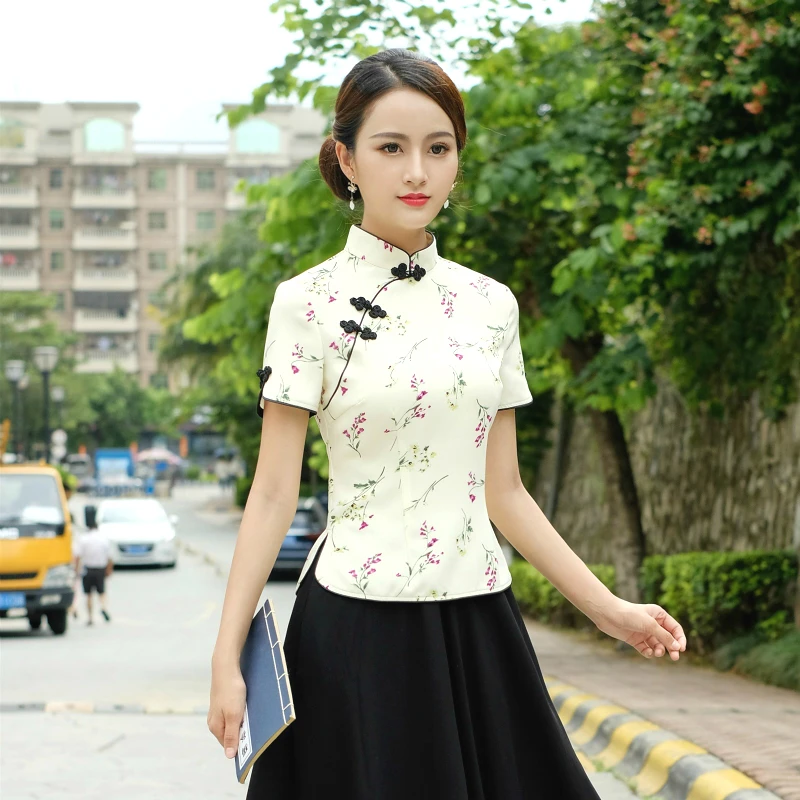 Sheng Coco camisa con estampado de fragmento Oriental para mujer, traje ...