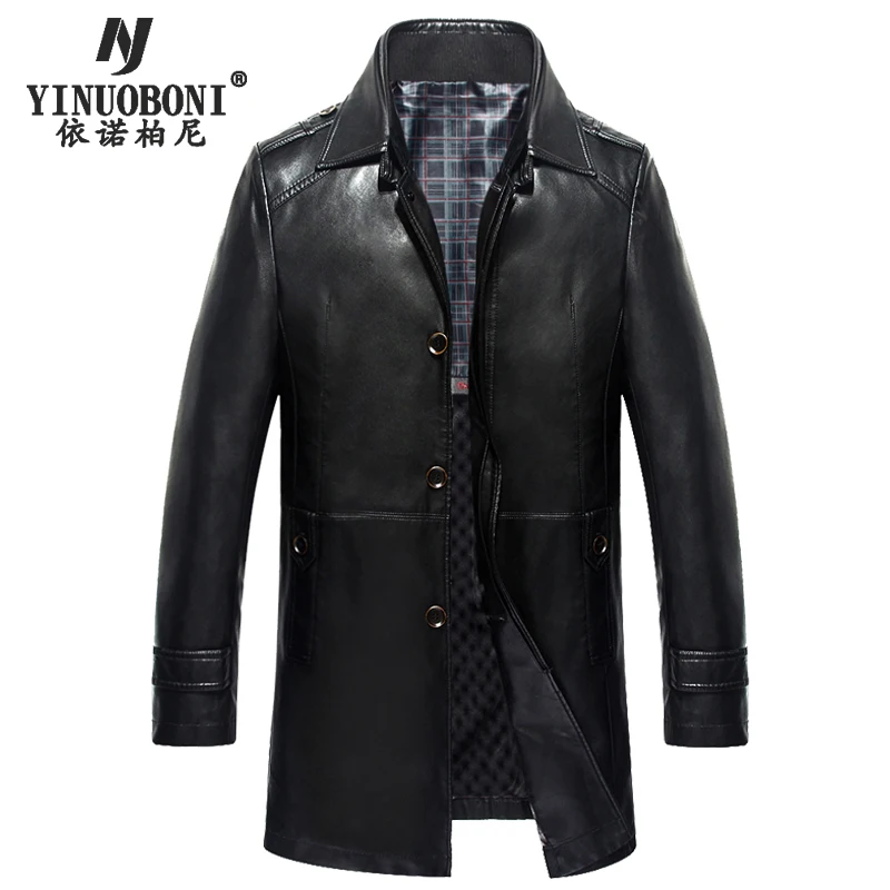 Mens Winter Genuine Leather Jacket Male Dress Double Collar Detachable