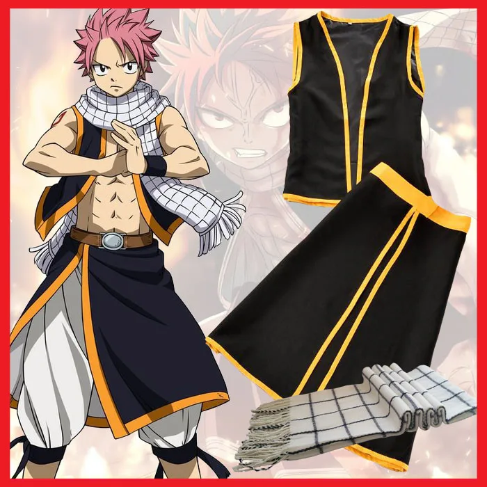Fairy Tail COS Clothing Natsu Dragneel Cosplay Costume Tops+skirt+scarf ...