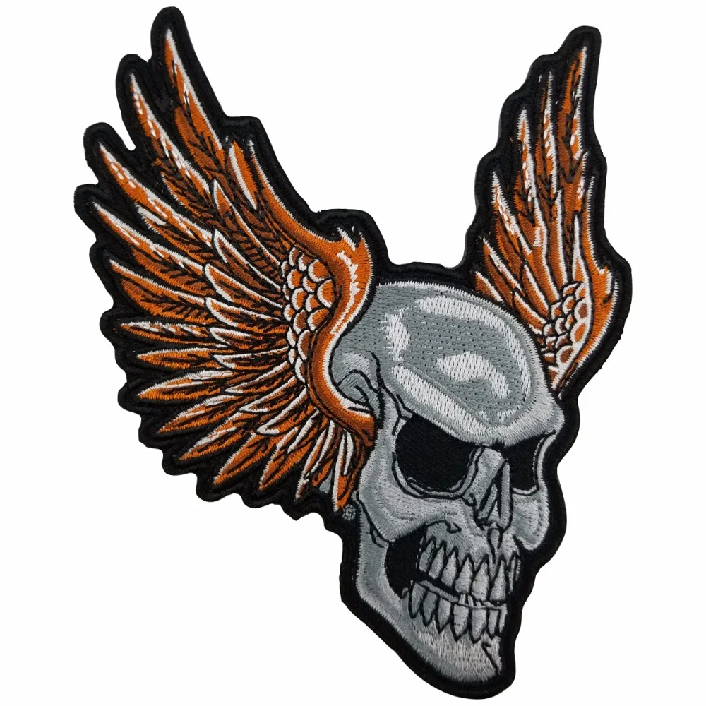 10/pcs Upwinged Grey Bold Angry Skull Patch Skull Back Embroidered Iron ...