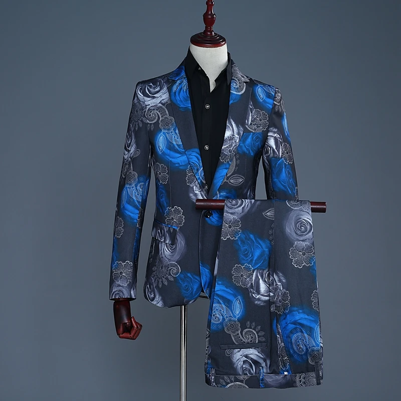 Suits Men Blue Rose Print Men Suit Men Floral Blazer Goom Suit Mens ...