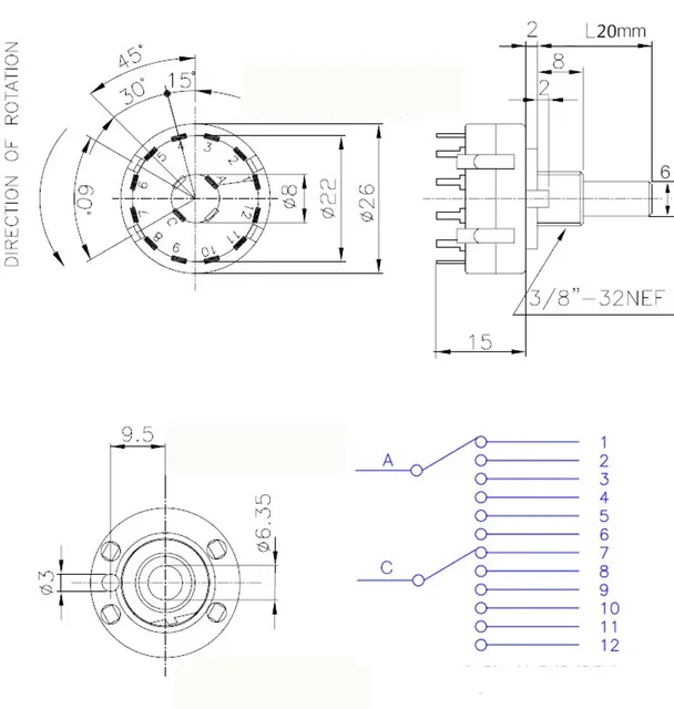 Channel Band Selector Uxcell 8 Pole 5 Position Rotary Switch - 4 Decks ...