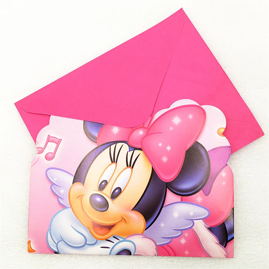 6pc Invitation Cards Envelope Minnie Mouse party supplies Kid Birthday ...