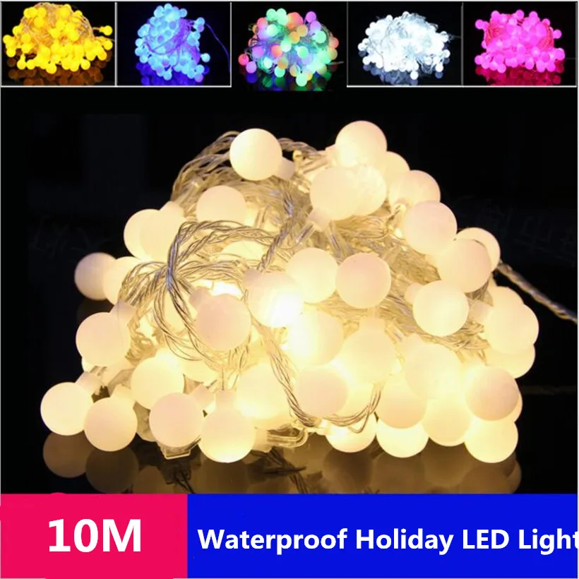 10M LED String Waterproof 220V 100LEDs Holiday Flash Round Bulb String ...