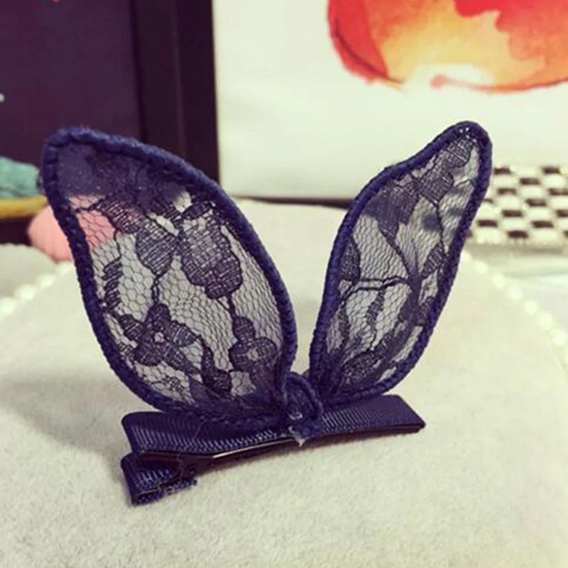 New Women Kawaii Lace Rabbit Ear Barrettes Hair Clips Women Girl Bunny ...