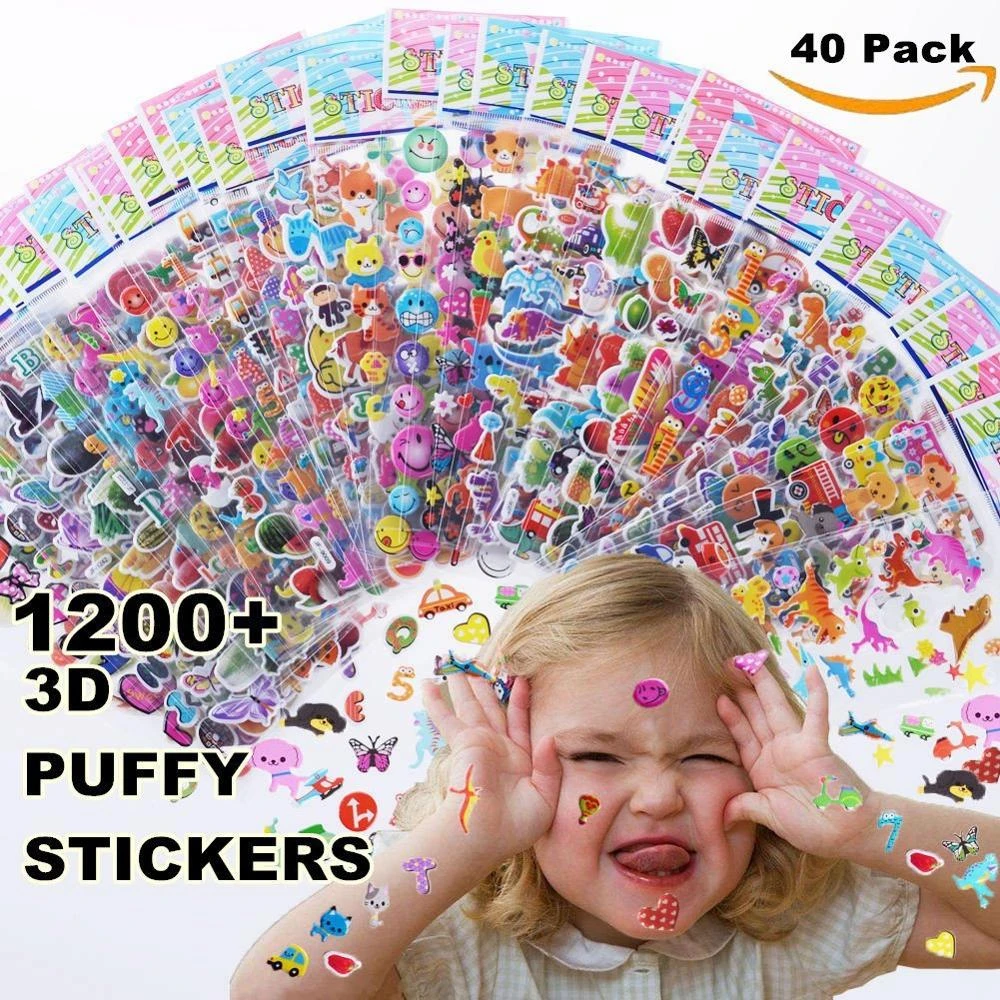 Kids Stickers 1200+, 40 Different Sheets, 3d Puffy Stickers For Kids ...