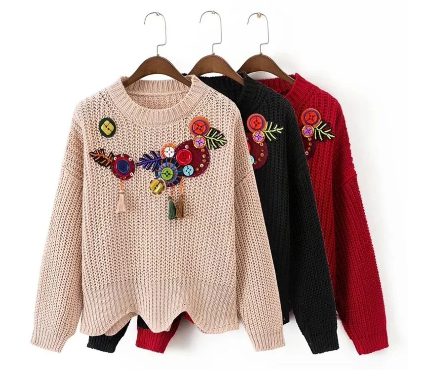 2017 Autumn Winter Girls Cute Sweater Buttons Tassels Decoration Women ...