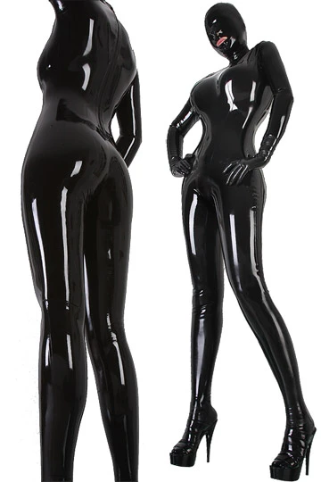 Macacão feminino de látex de borracha macacão fetiche latex com preservativo de virilha envio ...