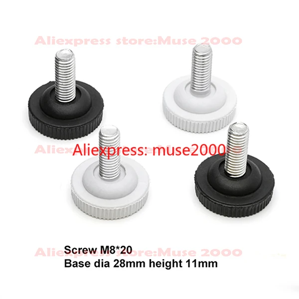M8 x20mm steel screw bolt,28mm dia round plastic base Screw On Feet pre ...