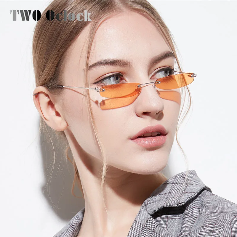 TWO-Oclock-90s-Mini-Sunglasses-Women-Small-Oval-Rimless-Tinted-Yellow ...