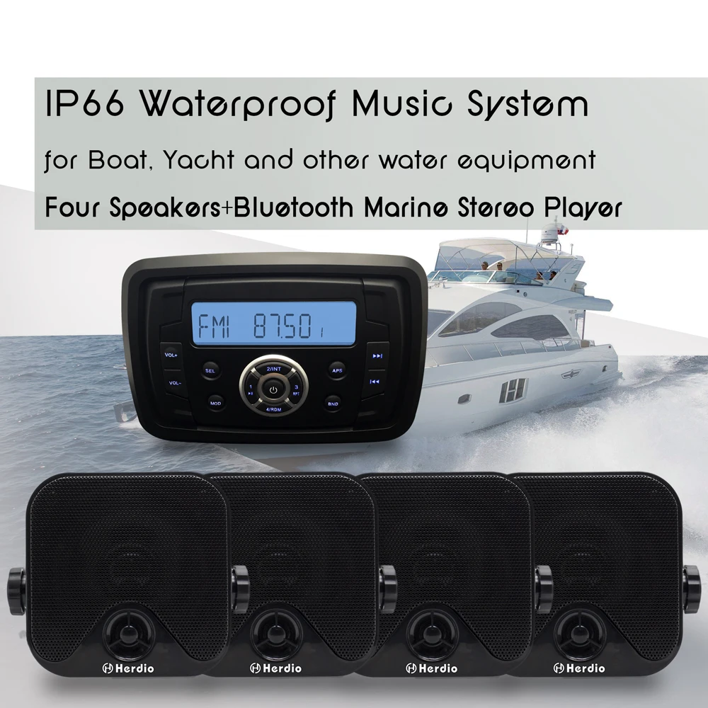 Marine Compact Bluetooth Stereo Motorcycle Audio Radio MP3 Player Sound ...