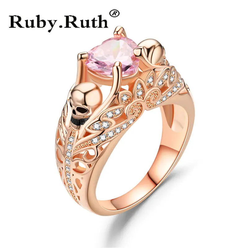 Skull Skeleton Head Rings Rose Gold Zircon Rings For Women Ring|Wedding ...