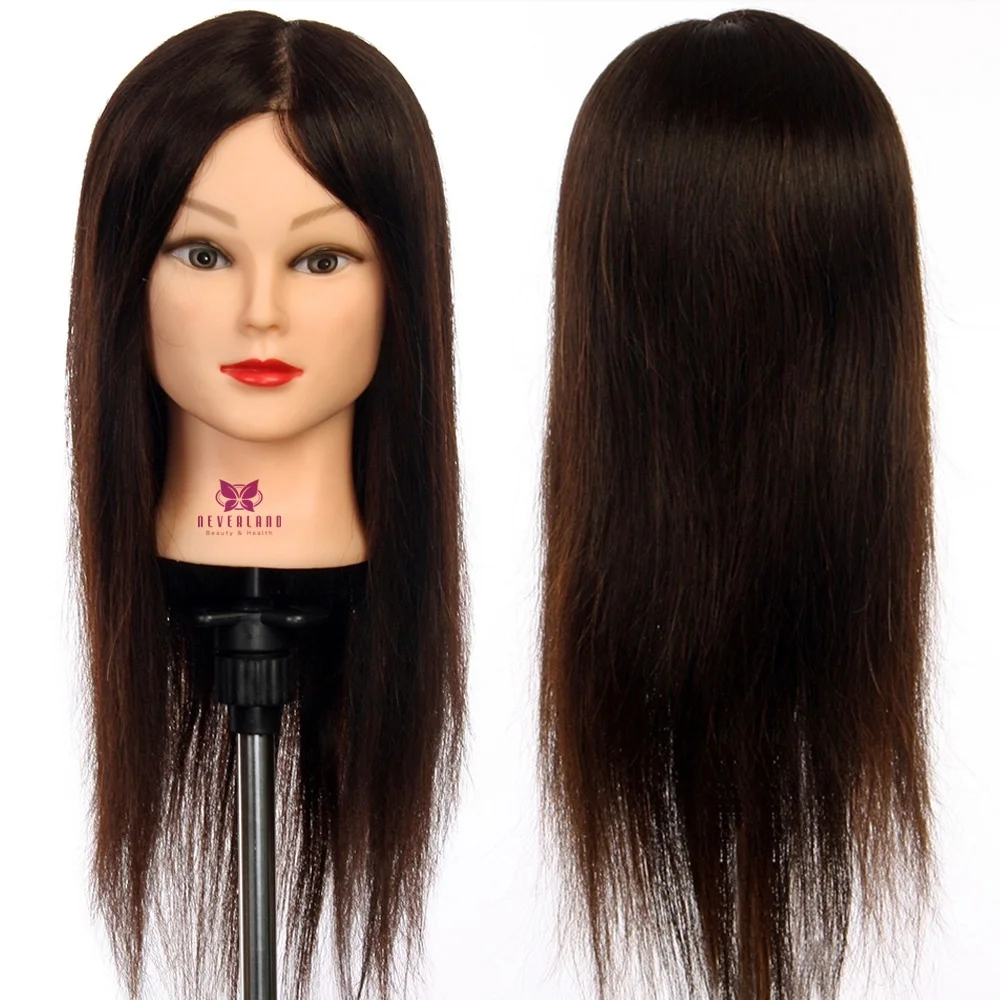 18" Hair Salon Models 100% Natural Hair Hairdressing Training Head ...