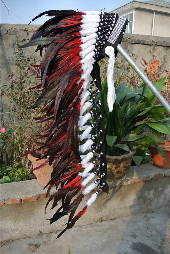 36inch-RED-feather-Headdress-headpiece-with-silver-band-handmade ...