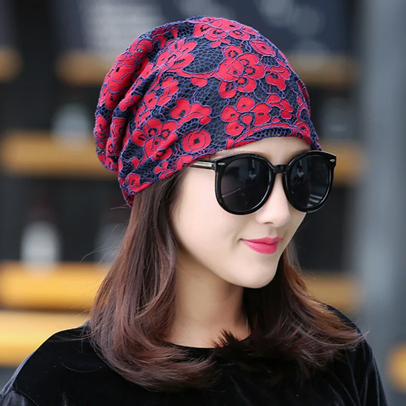 NEW Womens Lace Flower Slouchy Beanies Hats Lady Skull Beanie Hat ... NEW Womens Lace Flower Slouchy Beanies Hats Lady Skull Beanie Hat ...