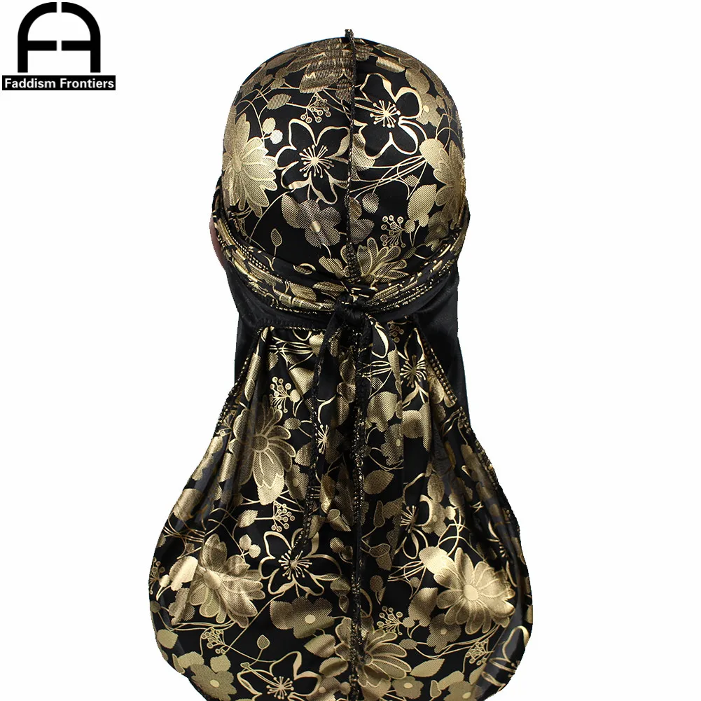 Unisex Men Women Floral Silk Durag Long Straps Turban Hat Bandana ...