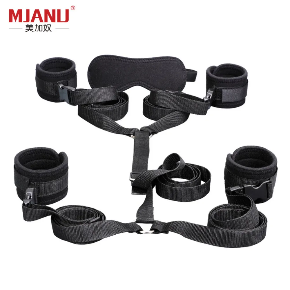 Bdsm Bondage Under Bed Restraint Belt Fetish Wrists And Ankle Cuffs And Eye Mask Body Fixation Set