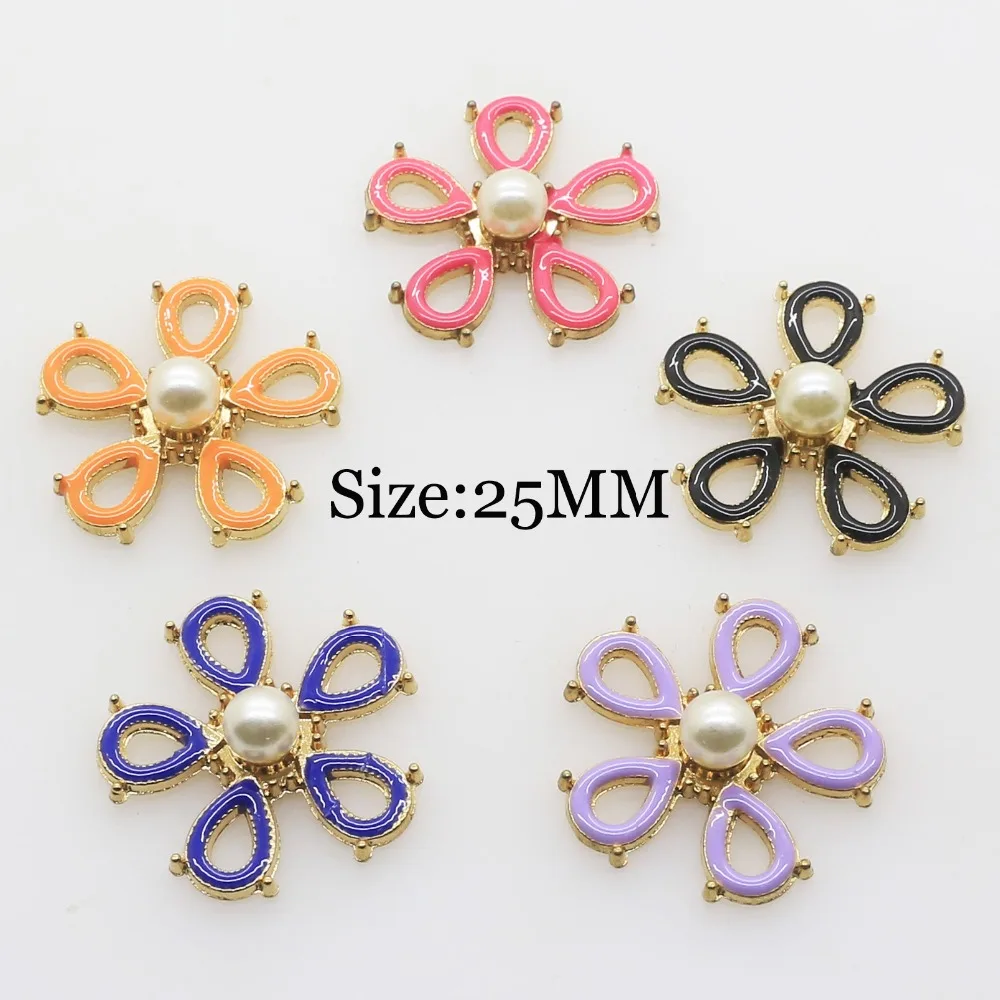 10pcs 25mm Metal Flat Back Colorful Flower Pearl Button Weding ...