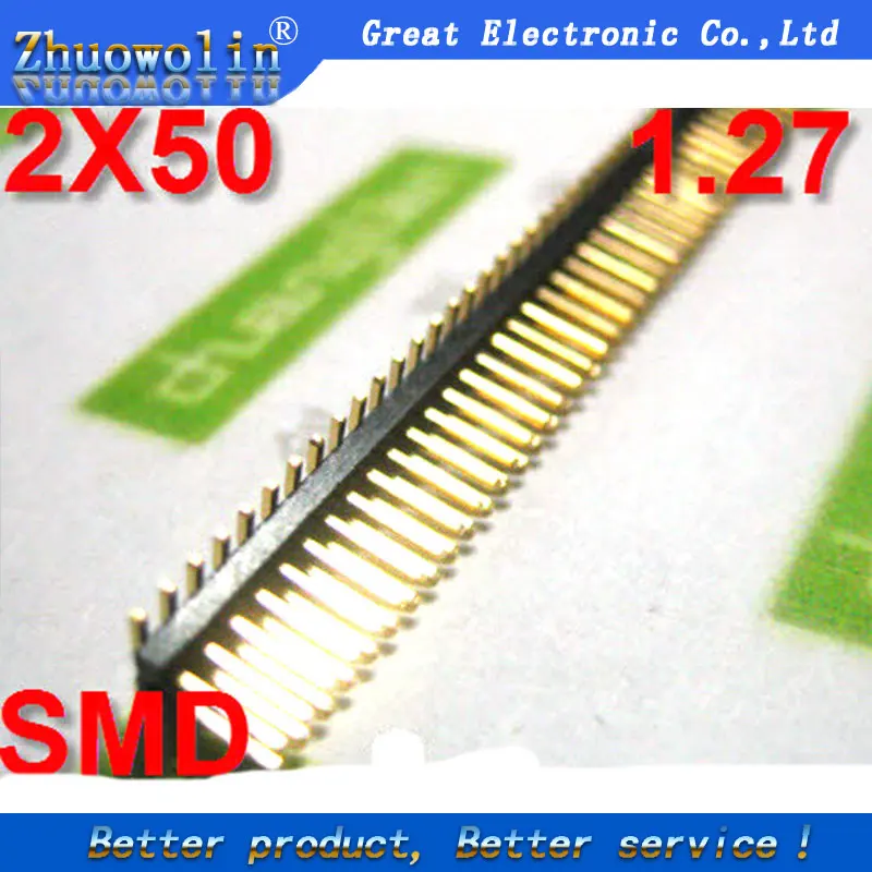 2PC/Lot SMD 1.27mm Pitch 100 Pin Dual Row Male Pin Header Pin Connector ...