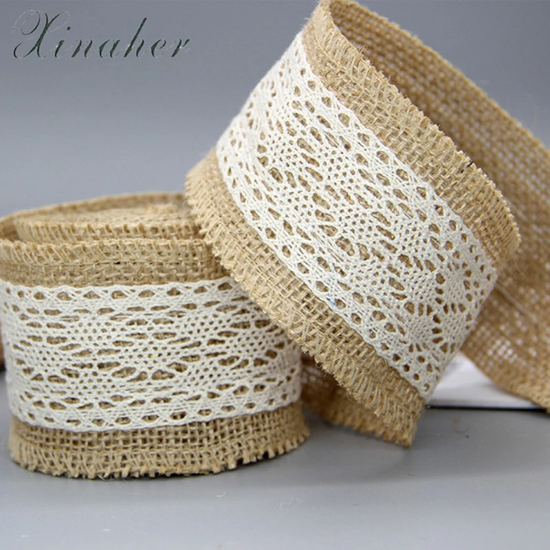 6cmx2M Roll Lace Edged Hessian Ribbon Sisal Lace Trims Jute Burlap ...