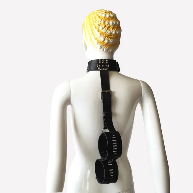 Black emperor SM fun, leather neck and back handcuffs, adult toys ...