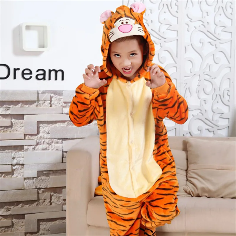 4 12Y Girls Boys Winter Pijama Children Flannel Tiger Pajamas Kid ...