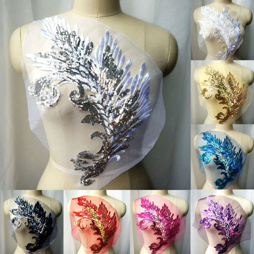 Silver Gold White Blue Sequin Feather Appliques Sew On Patch Dreamy ...