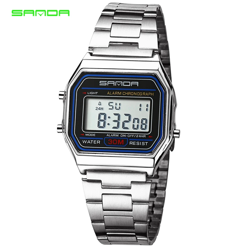 Sanda Luxury Led Digital Silver Watches Men Super Thin Sports Men's ...