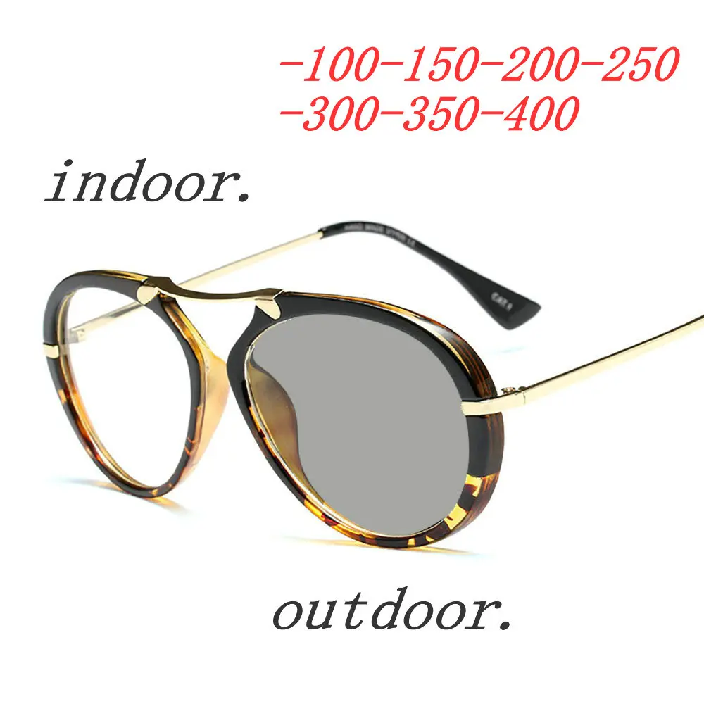Round Myopia Sunglasses Photochromic Finished Men Women Myopia Eyeglasses Frame With Color Lens