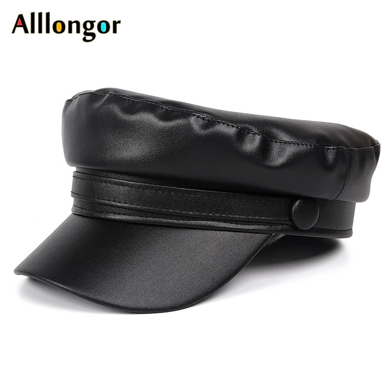 BUTTERMERE Patent Leather Military Style Cap Ladies Black Sailor Hat ...