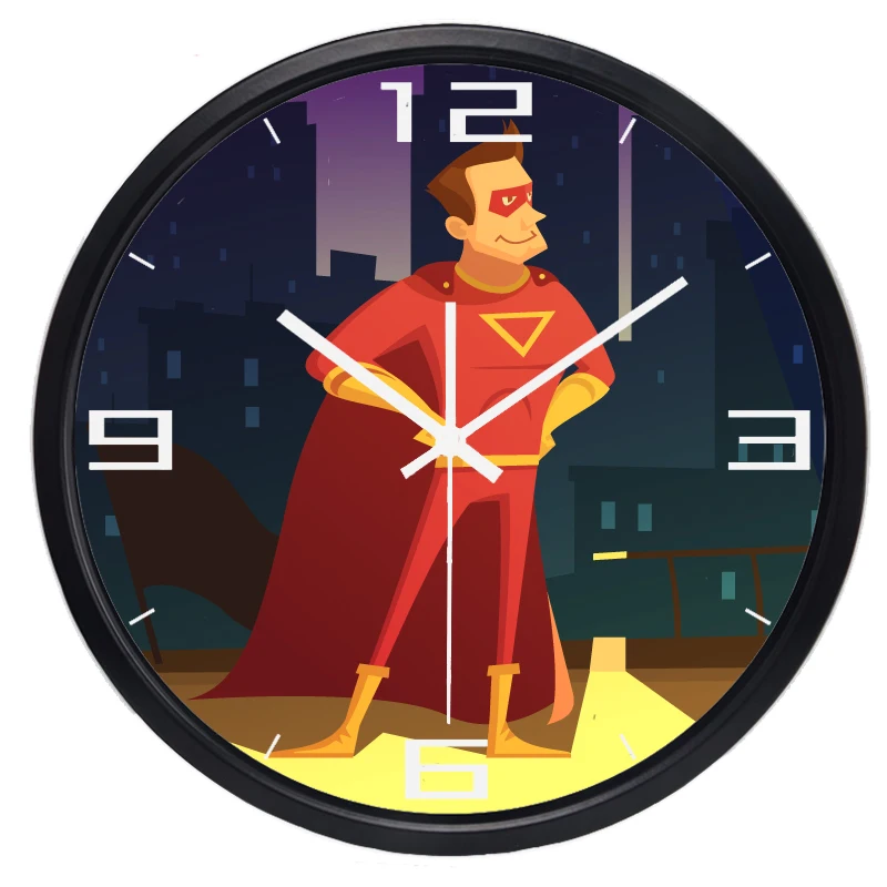 Popular Design Cartoon Super Hero Man Wall Clock For Boy Room Pretty ...