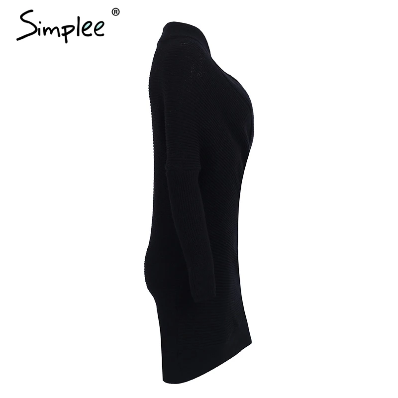 Simplee Sexy V Neck Cross Knitting Sweater Dress Elegant Long Sleeve