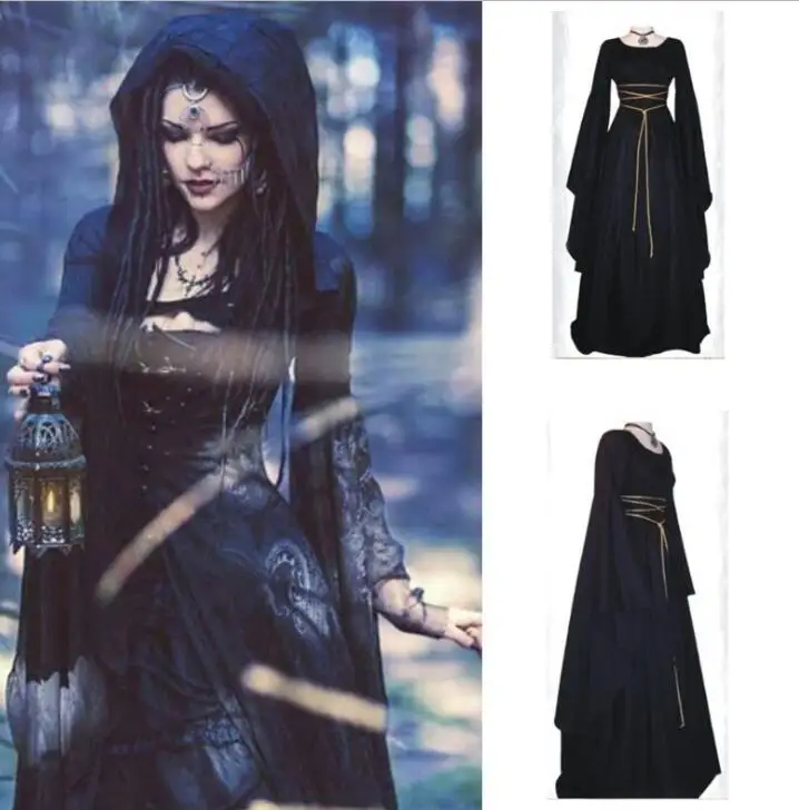 Women Halloween Cosplay Costume Medieval Renaissance Adult Witch Gothic ...